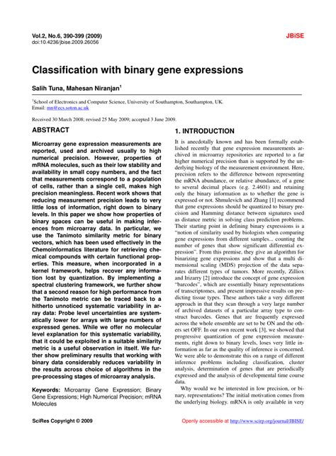 Pdf Classification With Binary Gene Expressions