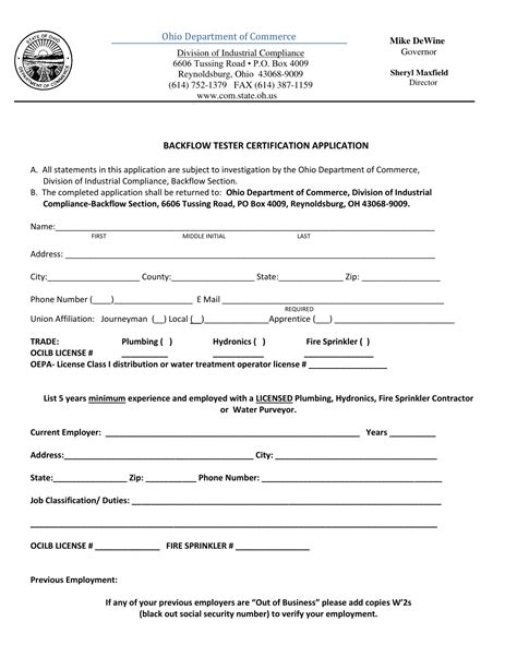 Ohio Backflow Tester Certification Application Fill Out Sign Online And Download Pdf