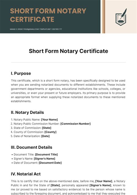 Free Short Form Notary Certificate Template To Edit Online
