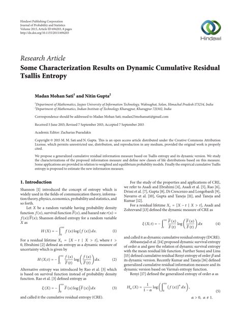 Pdf Some Characterization Results On Dynamic Cumulative Residual