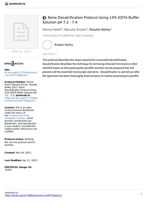 Pdf Bone Decalcification Protocol Using 14 Edta Buffer Solution Ph 7 2 7 4 V1