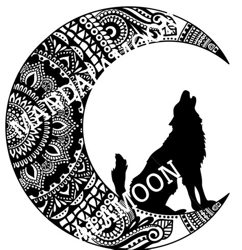 Wolf Mandala Moon Svg Etsy