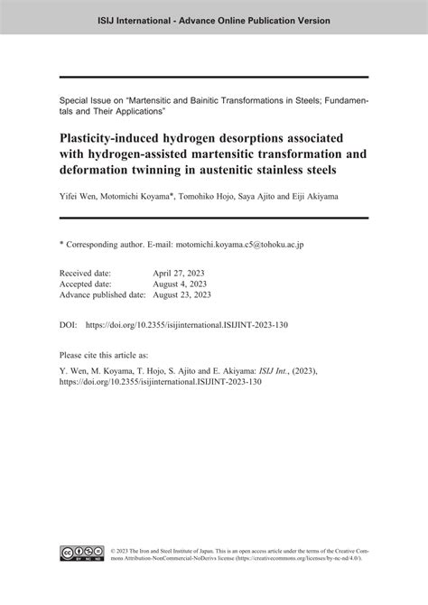 Pdf Plasticity Induced Hydrogen Desorptions Associated With Hydrogen Assisted Martensitic