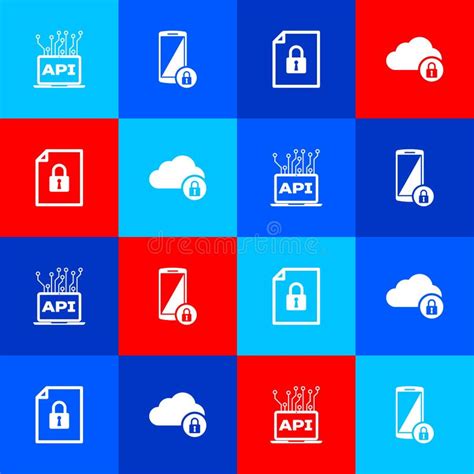 Set Computer Api Interface Smartphone With Lock Document And And