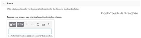 Solved Part A Write A Balanced Equation For The Overall Cell Chegg