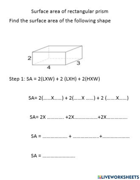 Surface Area Of Rectangular Prism Worksheet Live Worksheets
