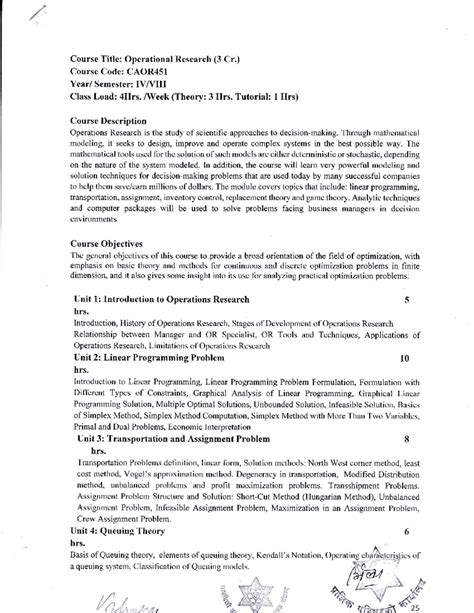 Operationalresearch Syllabus Bca Eight Semester Bachelors Of Computer