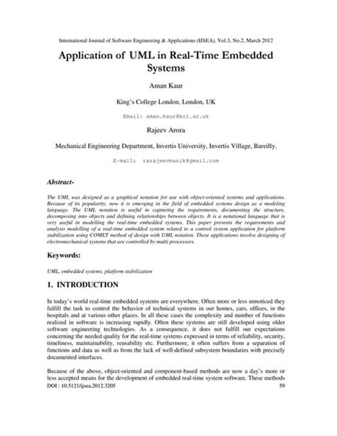 Application Of Uml In Real Time Embedded Systems Pdf