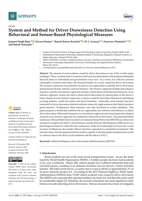 Pdf System And Method For Driver Drowsiness Detection Using