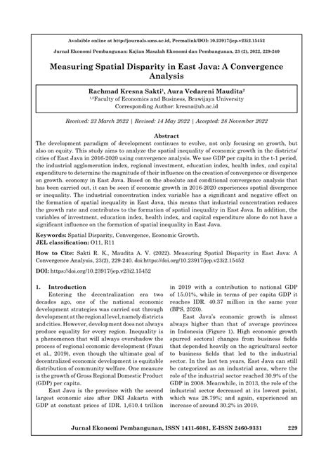 pdf measuring spatial disparity in east java a convergence analysis