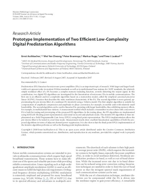 Pdf Low Complexity Algorithms For Pa Linearisation