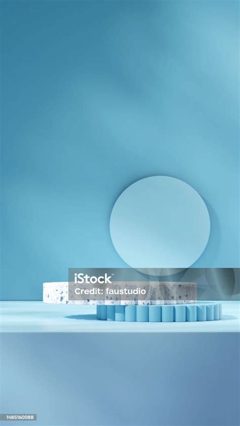 세로 파란색 벽과 원에서 3d 렌더링 빈 공간 파란색 테라조 연단 0명에 대한 스톡 사진 및 기타 이미지 0명 3차원 형태 강단 Istock