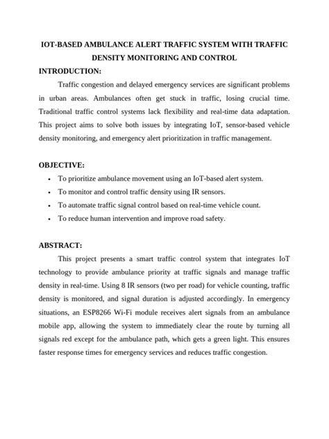 Iot Based Ambulance Alert Traffic System With Traffic Density Monitoring And Control Pdf