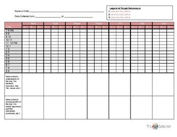 Weekly Behavior Data Sheet By The ABA Solution TpT