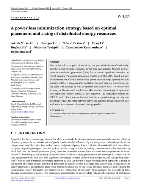 A Power Loss Minimization Strategy Based On Optimal Placement And Sizing Of Distributed Energy