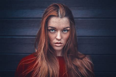 Lennart Bader Women Face Freckles Model Looking At Viewer Redhead Blue Eyes P Hd