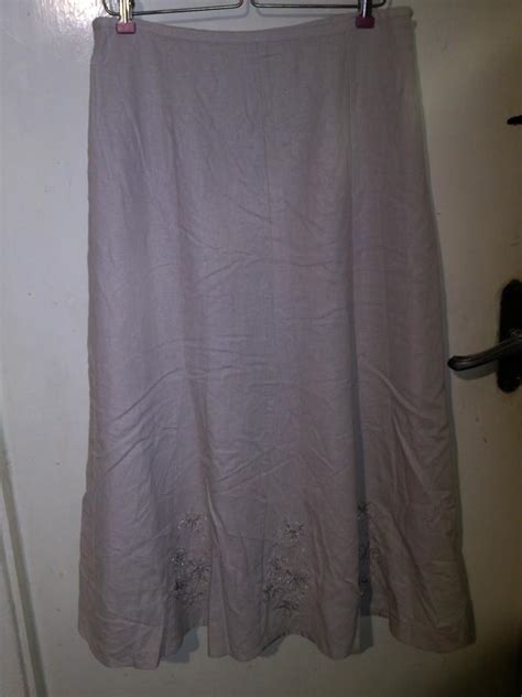 Натурал 57 льон віскоза гарна спідничка з витонченою вишивкою і бісером бохо 12 14р Bhs — ціна