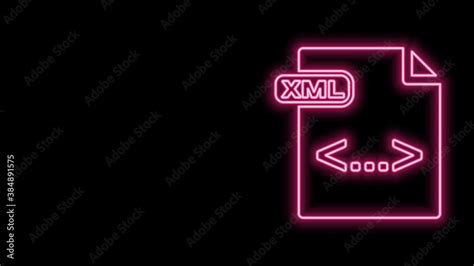 Glowing Neon Line Xml File Document Download Xml Button Icon Isolated On Black Background Xml