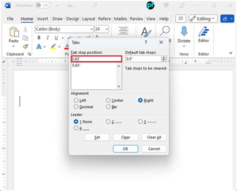 how to right align part of a line in word