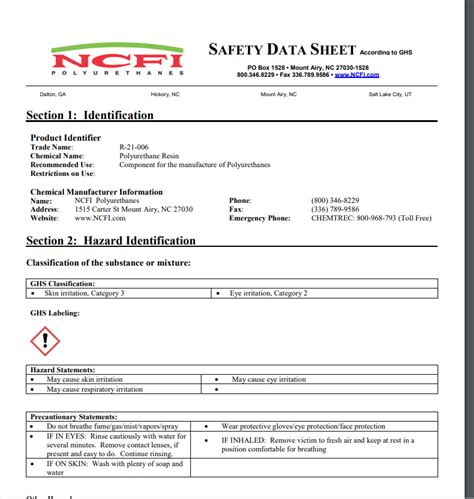 Ncfi 21 006 Safety Data Sheet Sds Profoam