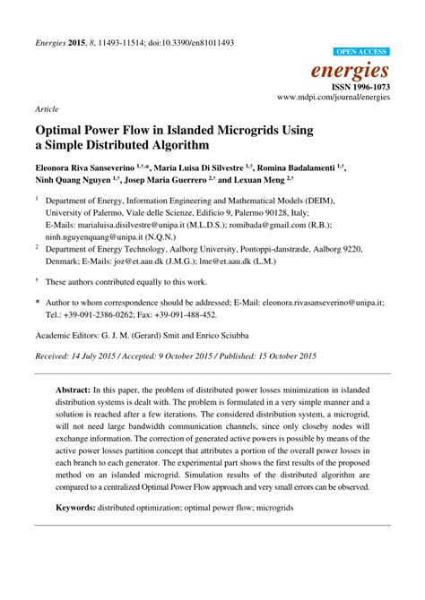 Pdf Optimal Power Flow In Islanded Microgrids Using A Simple Distributed Algorithm