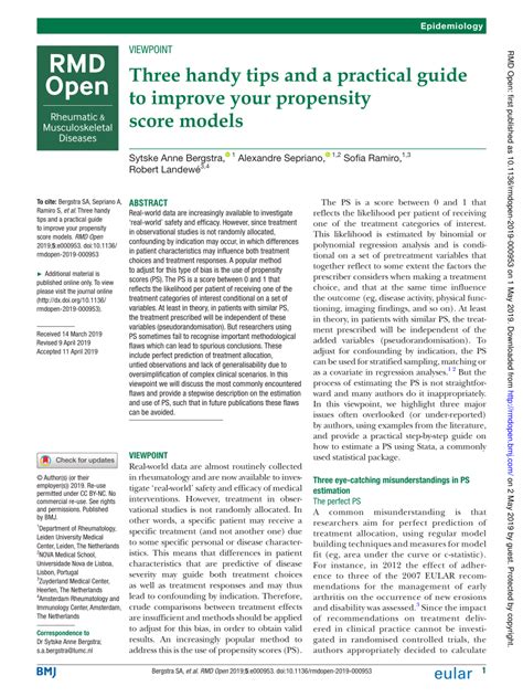 Pdf Three Handy Tips And A Practical Guide To Improve Your Propensity Score Models