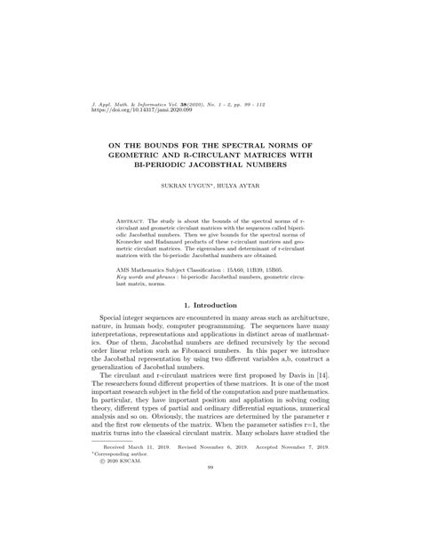 Pdf On The Bounds For The Spectral Norms Of Geometric And R Circulant Matrices With Bi