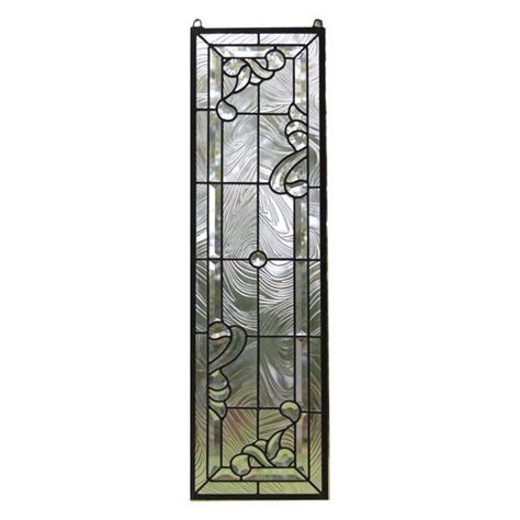 A Tall Stained Glass Window With Hearts And Leaves On Its Sides Set Against A White Background