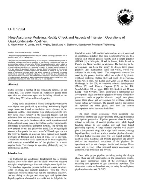 Flow Assurance Modelling Paper Pdf Pipeline Transport Gases