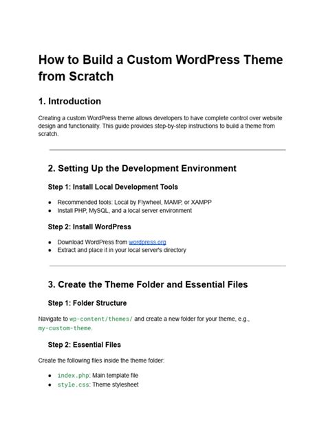 How To Build A Custom Wordpress Theme From Scratch Pdf Word Press
