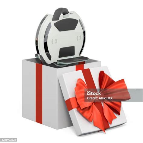 선물 상자 내부의 전기 외발 자전거 선물 개념 흰색 배경에서 격리된 3d 렌더링 3차원 형태에 대한 스톡 사진 및 기타 이미지 3차원 형태 개념 개념과 주제 Istock