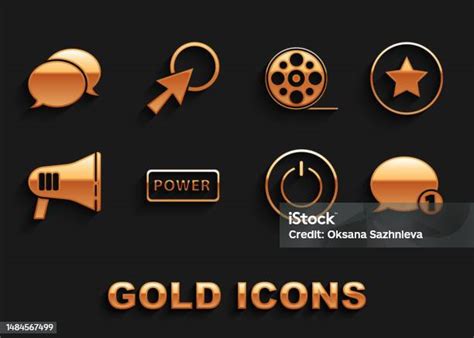 전원 버튼 별표 말풍선 채팅 확성기 필름 릴 및 화살표 커서 아이콘을 설정합니다 벡터 1위에 대한 스톡 벡터 아트 및 기타 이미지 Istock