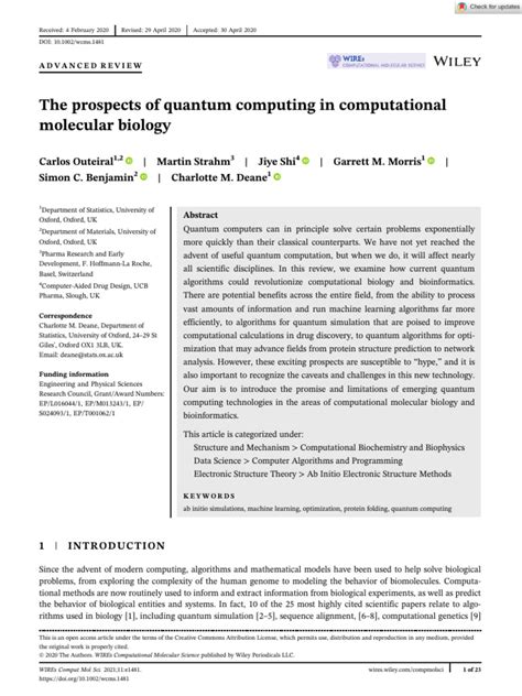 Wires Comput Mol Sci 2020 Outeiral The Prospects Of Quantum