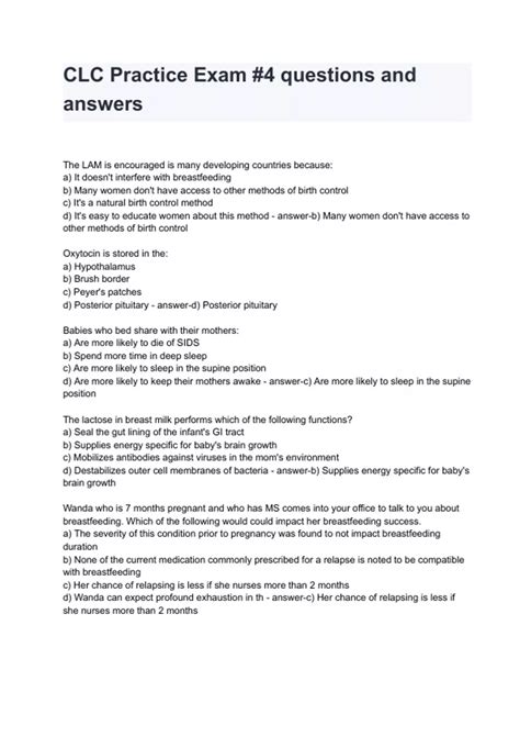 CLC Practice Exam 4 Questions And Answers CLC Practice Exm 4 Quesions And Answrs Stuvia US