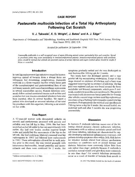 Pdf Pasteurella Multocida Infection Of A Total Hip Arthroplasty