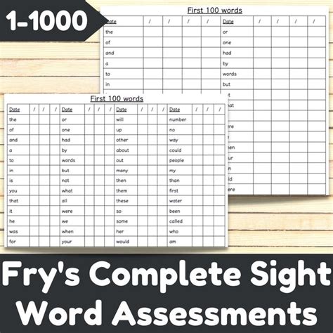 Frys 1 1000 Complete Sight Word Assessments Checklists Frys 1000
