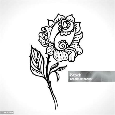 장미 문신 문신을 위해 꽃이 피는 장미의 검은 잉크 그려진 스케치 벡터 올드 스쿨 스타일 패턴 검은색에 대한 스톡 벡터 아트 및