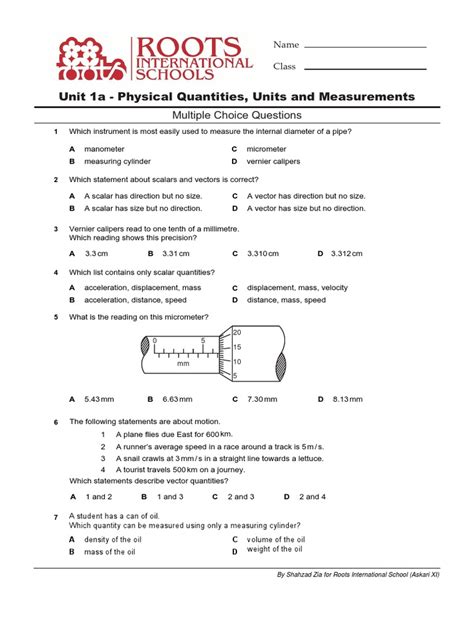 Unit 1 Physical Quantities Units And Measurements Download Free Pdf