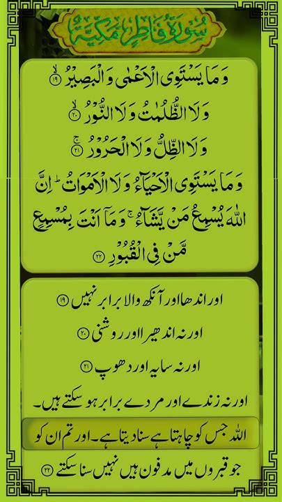 Surah Fatir Quran Beautiful Urdu Tarjuma Only Ayat 19 20 21 22 Quran