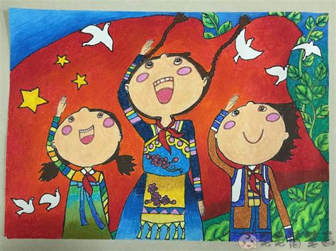 红色文化儿童画图片 毛毛简笔画