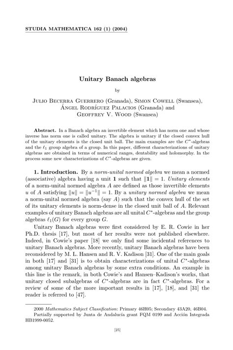 Pdf Unitary Banach Algebras