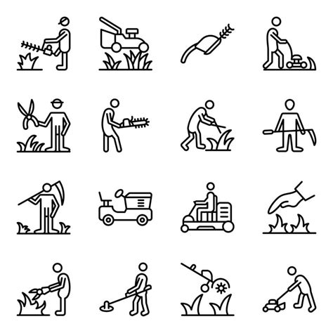 Pack Of Farmers Cutting Grass Icons 16429249 Vector Art At Vecteezy