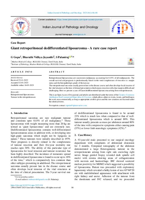 Pdf Giant Retroperitoneal Dedifferentiated Liposarcoma A Rare Case Report