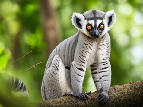 O Lêmure De Cauda Anelada Em Perigo Olha Para A Câmera Na Floresta