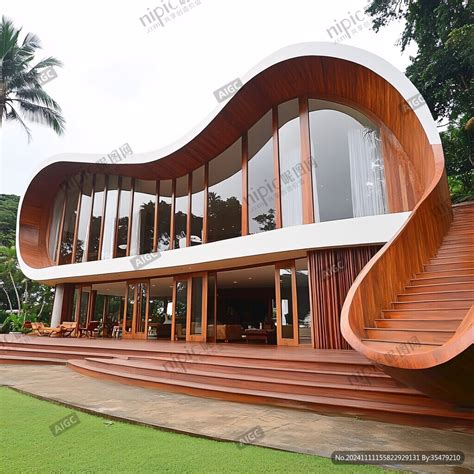 Ai创作图斯里兰卡住宅 越南实景豪宅 波浪形建筑 波浪状建筑 凹曲面建筑 曲线箱形结构建筑 莫比乌斯环风格建筑 圆弧形特色建筑 普吉岛别墅 弧形艺术扭曲建筑 曲面造型建筑 主题休闲建筑