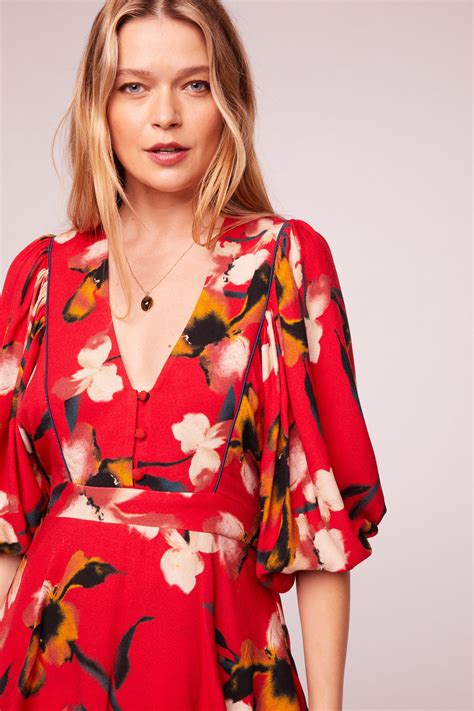Dolly Red Floral Puff Sleeve Mini Dress Band Of The Free