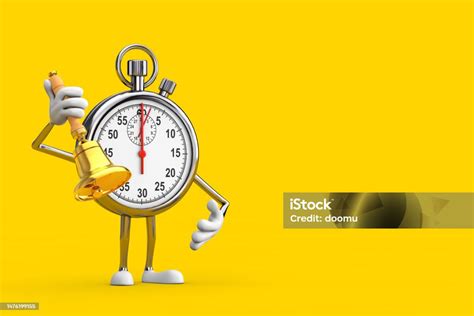 현대 스톱워치 만화 사람 캐릭터 마스코트와 빈티지 골든 스쿨 벨 3d 렌더링 3차원 형태에 대한 스톡 사진 및 기타 이미지 3차원 형태 경계 표지 골동품 Istock