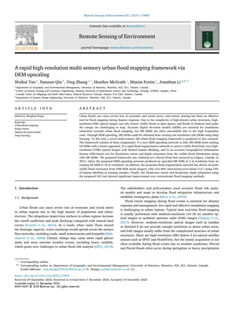 A Rapid High Resolution Multi Sensory Urban Flood Mapping Framework Pdf Flood Topography