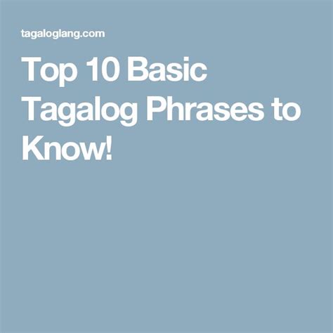 Common Filipino Phrases