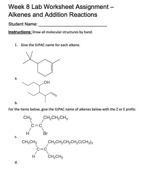 Solved Week 8 Lab Worksheet Assignment Alkenes And Addi